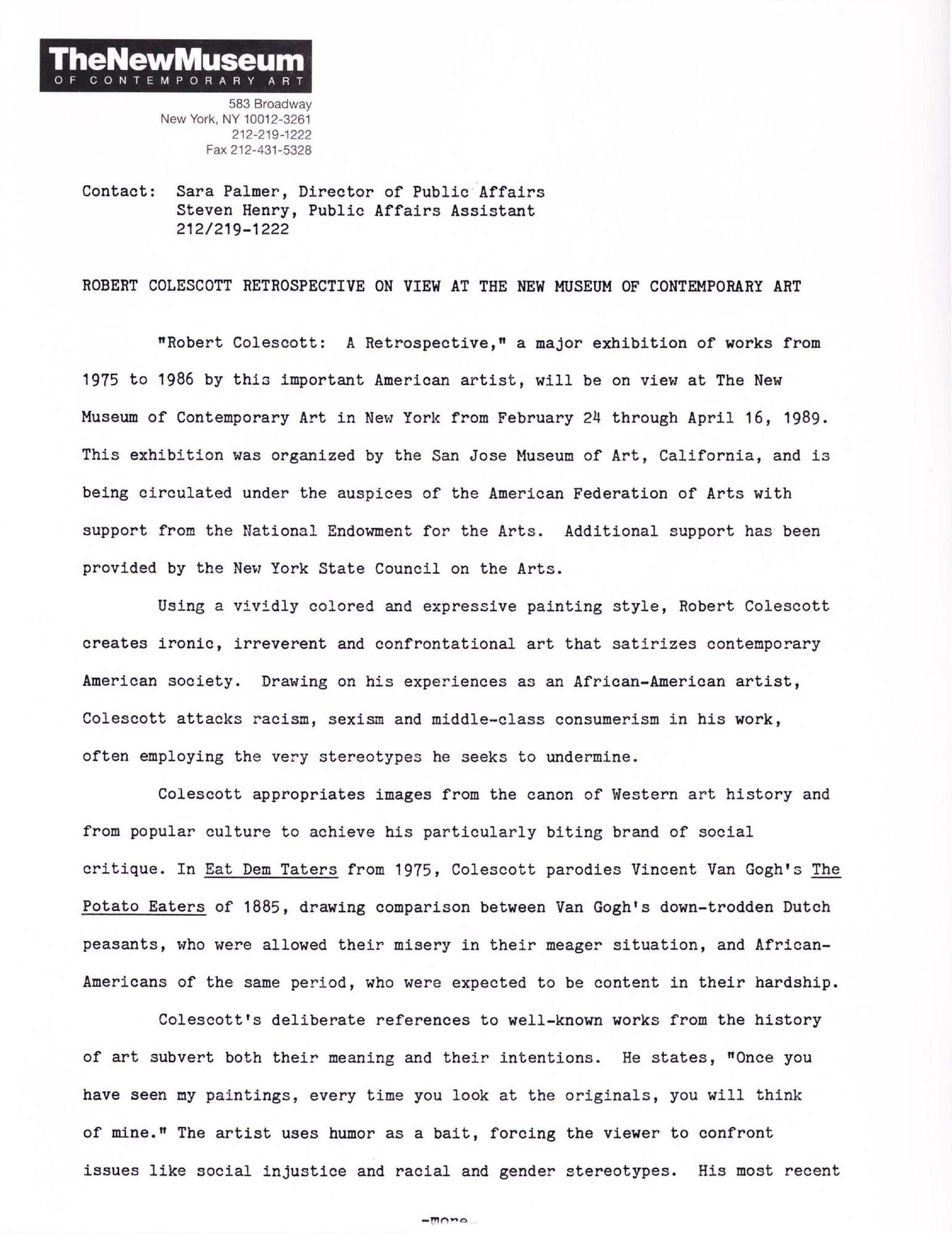 “Robert Colescott: A Retrospective”